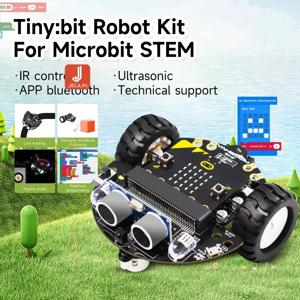 Microbit V2 Mini Smart Robot Car Kit Line-tracking Obstacle Avoidance Support Python Programming ...