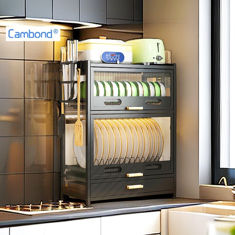 Cambond【Recommend】30cm Round Plate Rack Kitchen Dishware Cabinet Dish Rack with Cover Dish ...