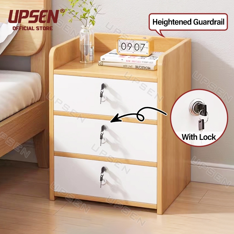【With Lock】Nordic Modern Wooden Bedside Table With Drawer Lock ...