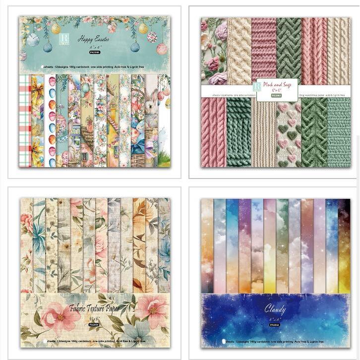 Paper Pack 6"x6"Vintage 12 sheet Art Background Paper Card Making DIY Scrapbook Paper Craft ...