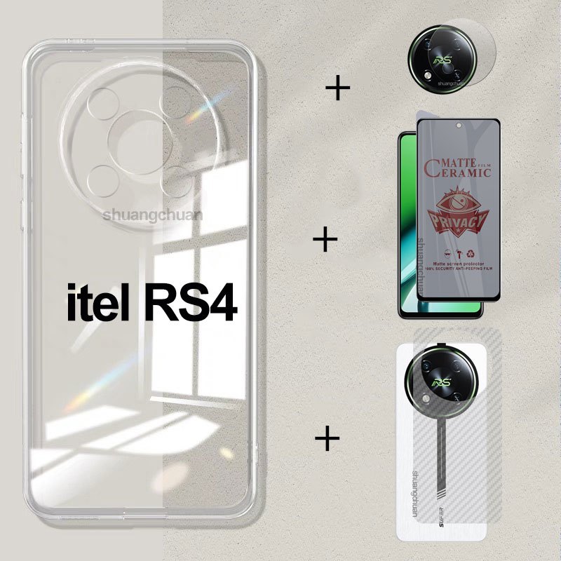 4IN1 For Itel Rs4 Case Anti-Spy Privacy Tempered Glass Ceramic Soft ...