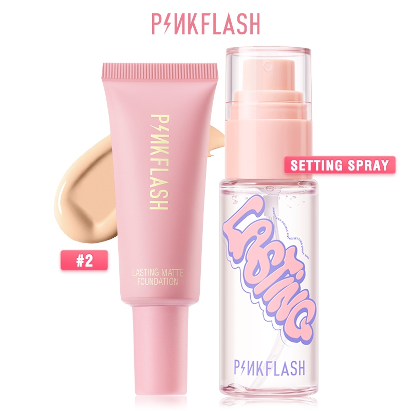 PINKFLASH 2 PCS Foundation + Setting Spray Beginner Face Makeup Set ...