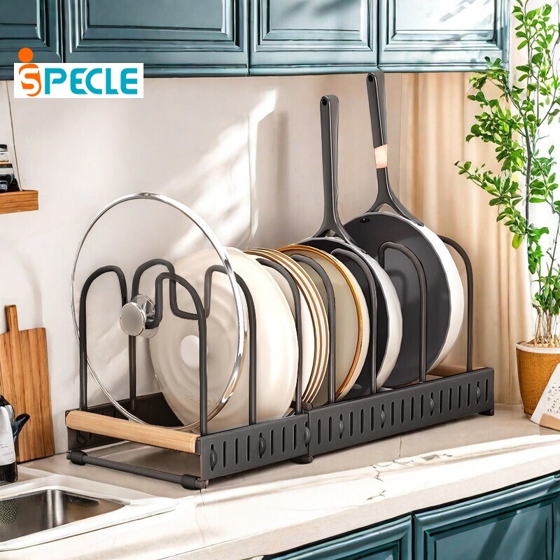 Ispecle Adjustable Pot Lid Holder Storage Organizer Rack Sturdy Dishes ...