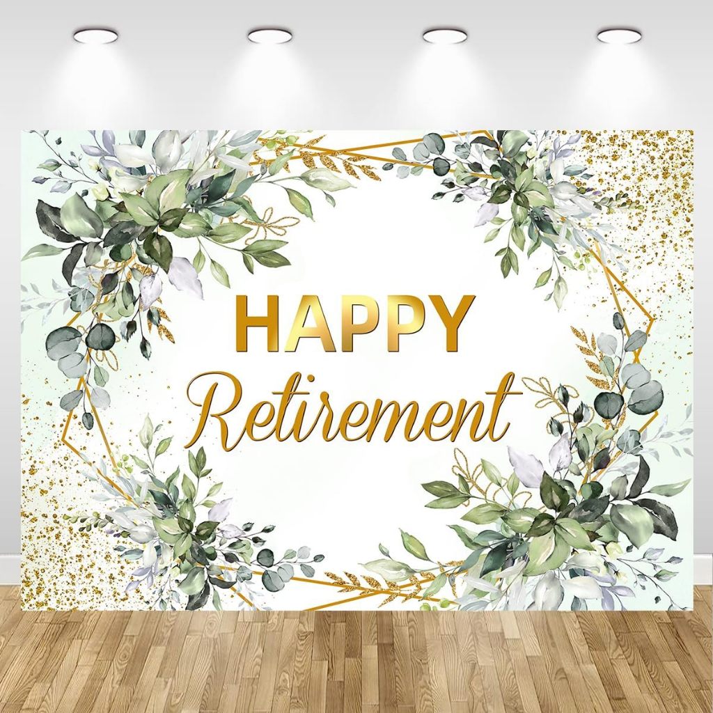 Happy Retirement Backdrop for Men Women Green Leaves Gold Foliage ...