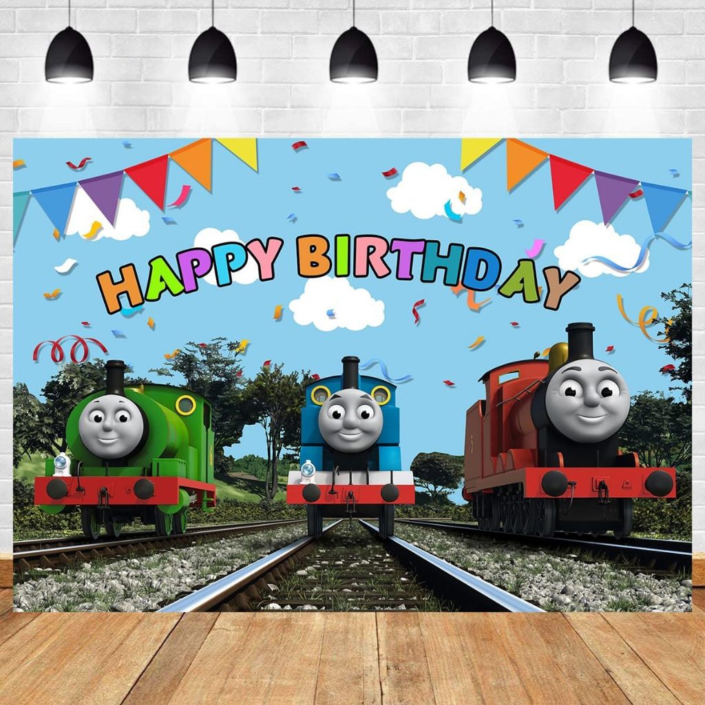 Cartoon Thomas Train Happy Birthday Backdrop for Kids Friends Railway ...