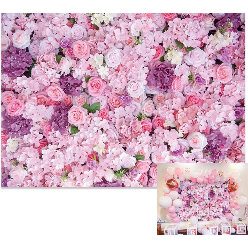 7x5ft Lilac Flowers Photography Backdrop Pink Rose Floral Wall Wedding ...