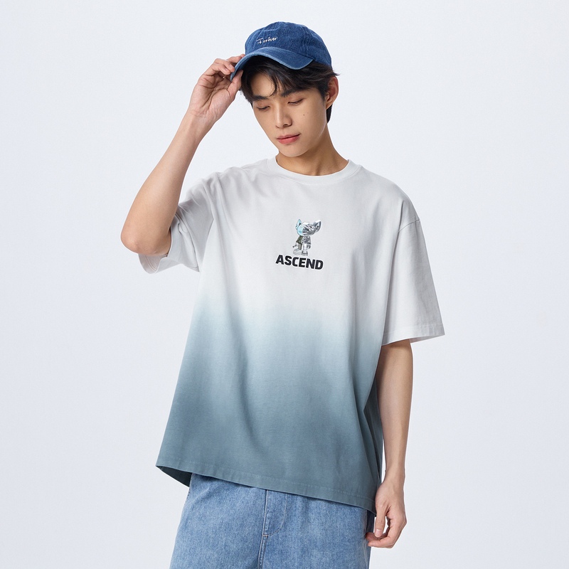 Senma Short-Sleeved T-Shirt Men Summer Couple Loose Gradient Lithium ...