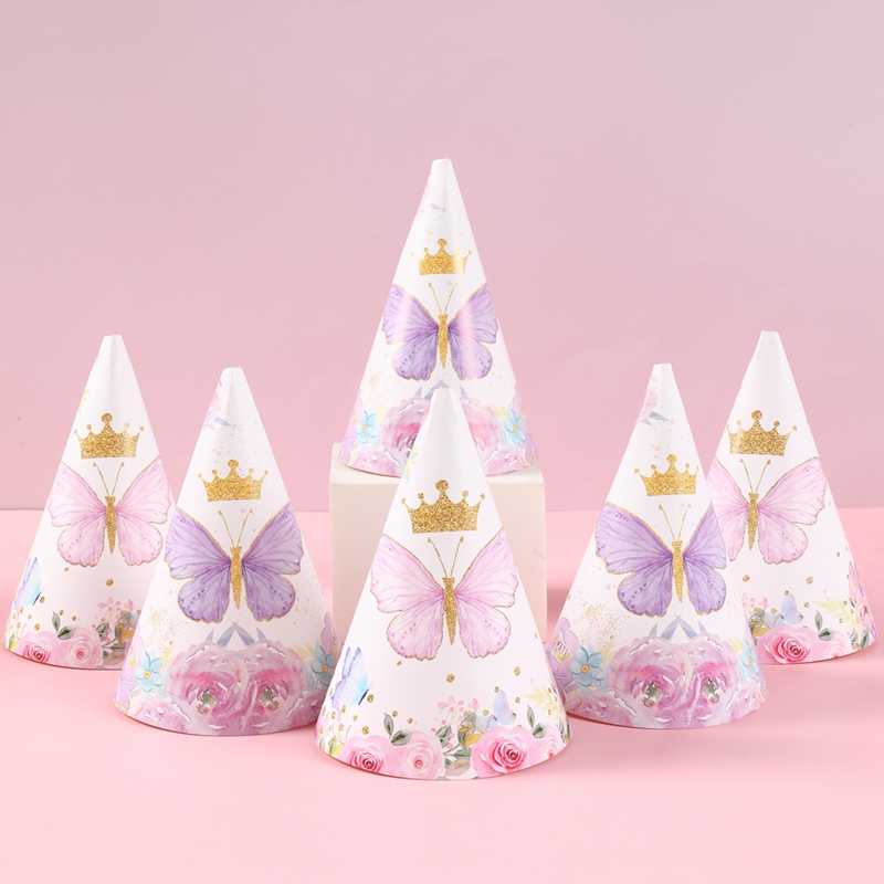 6pcs/set Cute Pink Purple Butterfly Party Paper Caps For Kids Girls ...