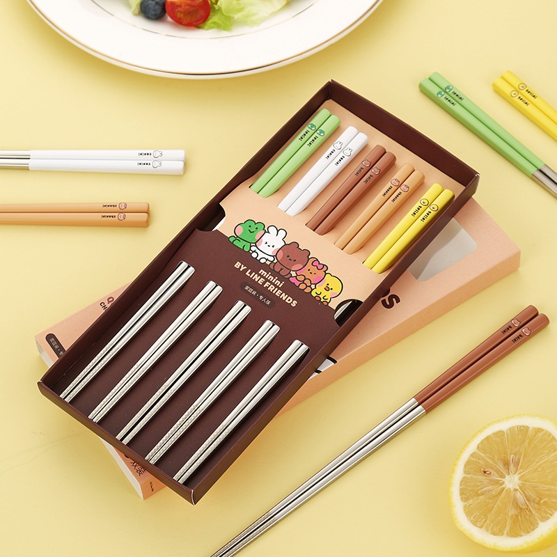 Cartoon 304 Stainless Steel Chopsticks Cute Household Square Chopsticks ...