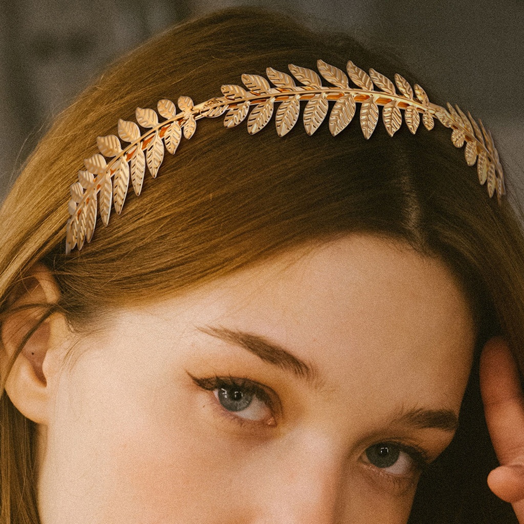 Gold Leaf Branch Hair Hoop Crown Bridal Wedding Headpiece Greek Goddess ...