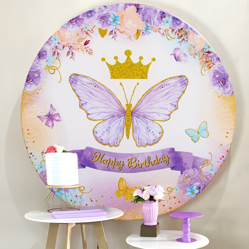 Huiran Purple Butterfly Theme Round Backdrop Cover for 128cm Circle ...