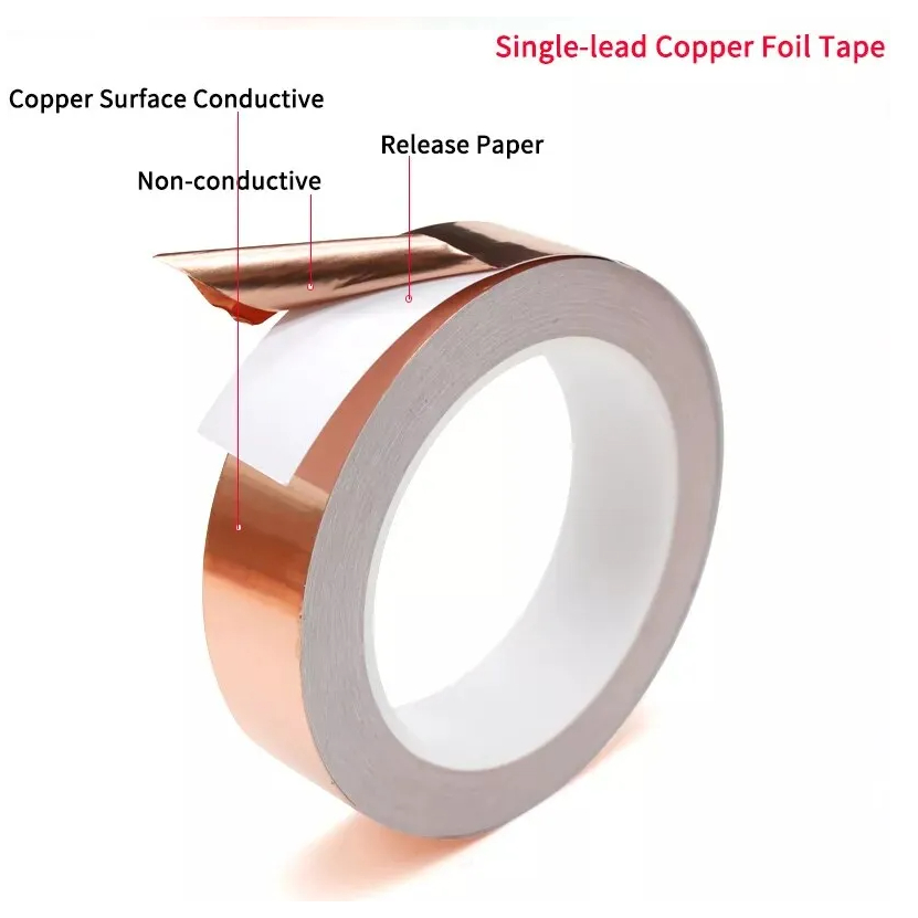 1Roll Single Sided Conduct Copper Foil Tape Width 5~50mm Length 20M Electromagnetic Shielding ...
