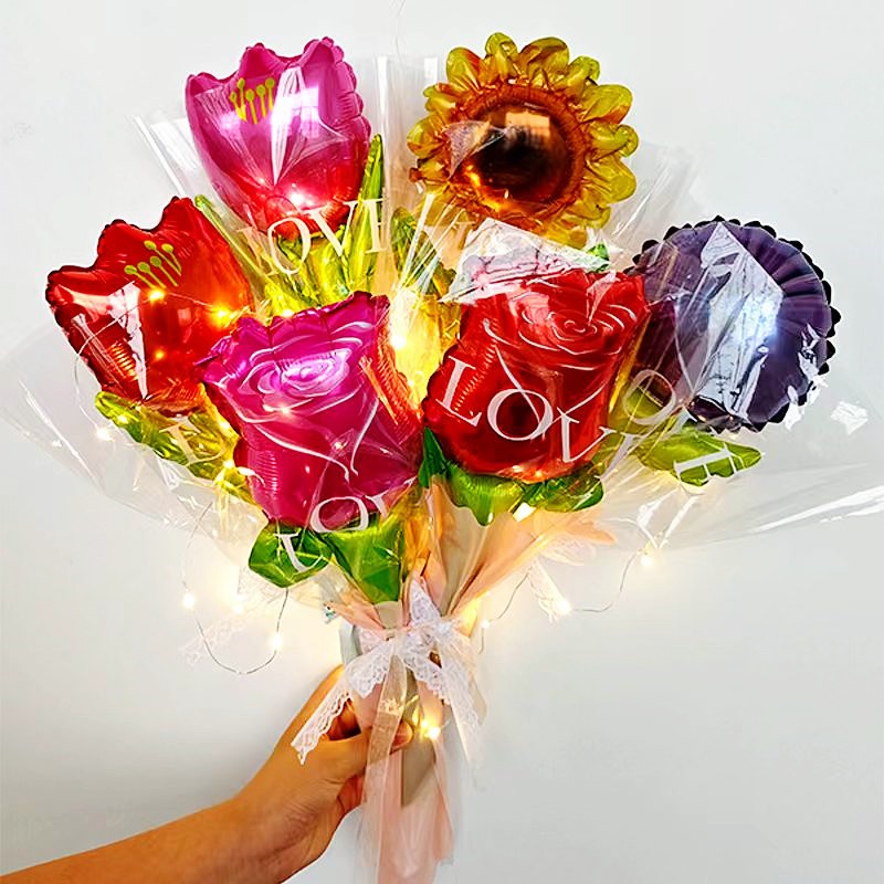 Mini Flower Bouquet Balloon Sunflower Rose Tulip Daisy Happy Valentine's Day Mother's Day ...