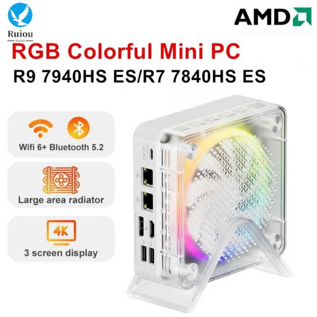 MINI PC AMD Ryzen 9 7940HS ES Ryzen 7 7840HS ES Mini PC RGB Color Gamer ...