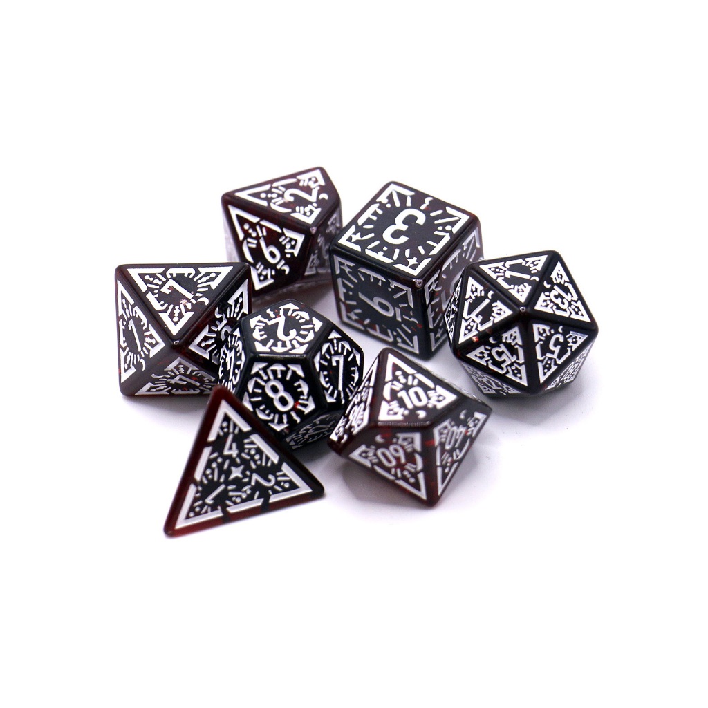 7Pcs Set Translucent Classical Rune Relief Board Game Dice Set TRPG Dice, Polyhedral Table Game ...