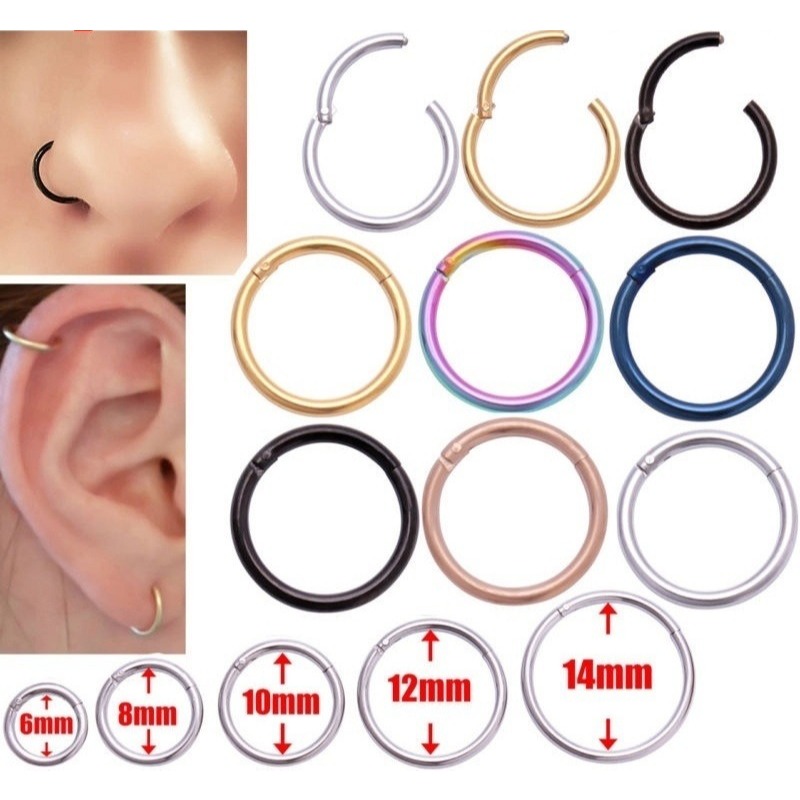 Surgical Steel Hinge Segment Nose Ring Septum Clicker Ear Helix Tragus Hoop Ring | Shopee ...