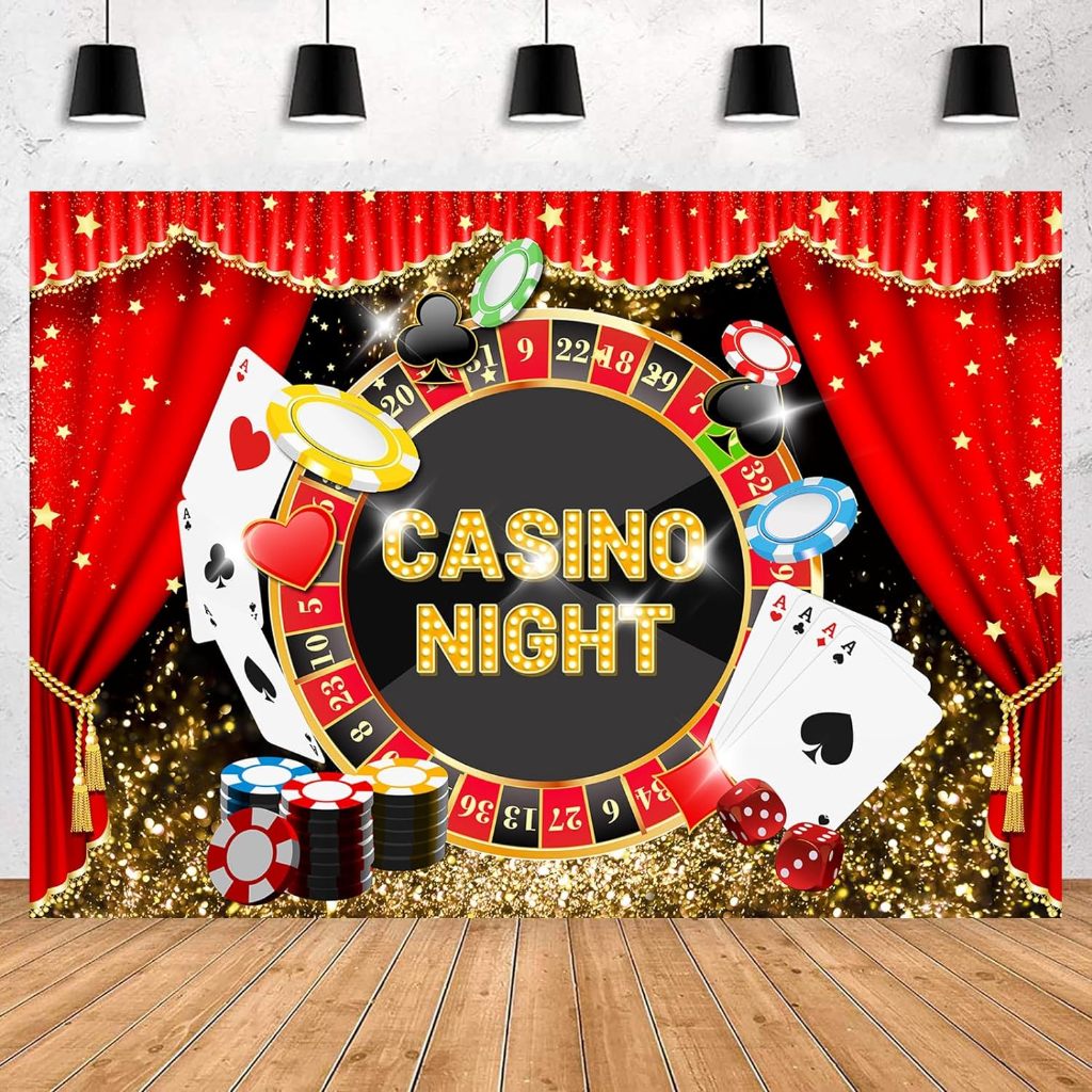 Casino Night Theme Party Backdrop for Photography Glitter Gold Red ...