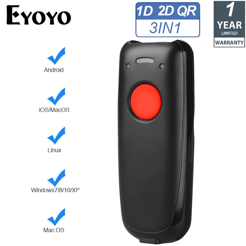 Eyoyo Mini 2D Wireless Barcode Scanner Via Bluetooth 2.4GHz Wireless ...