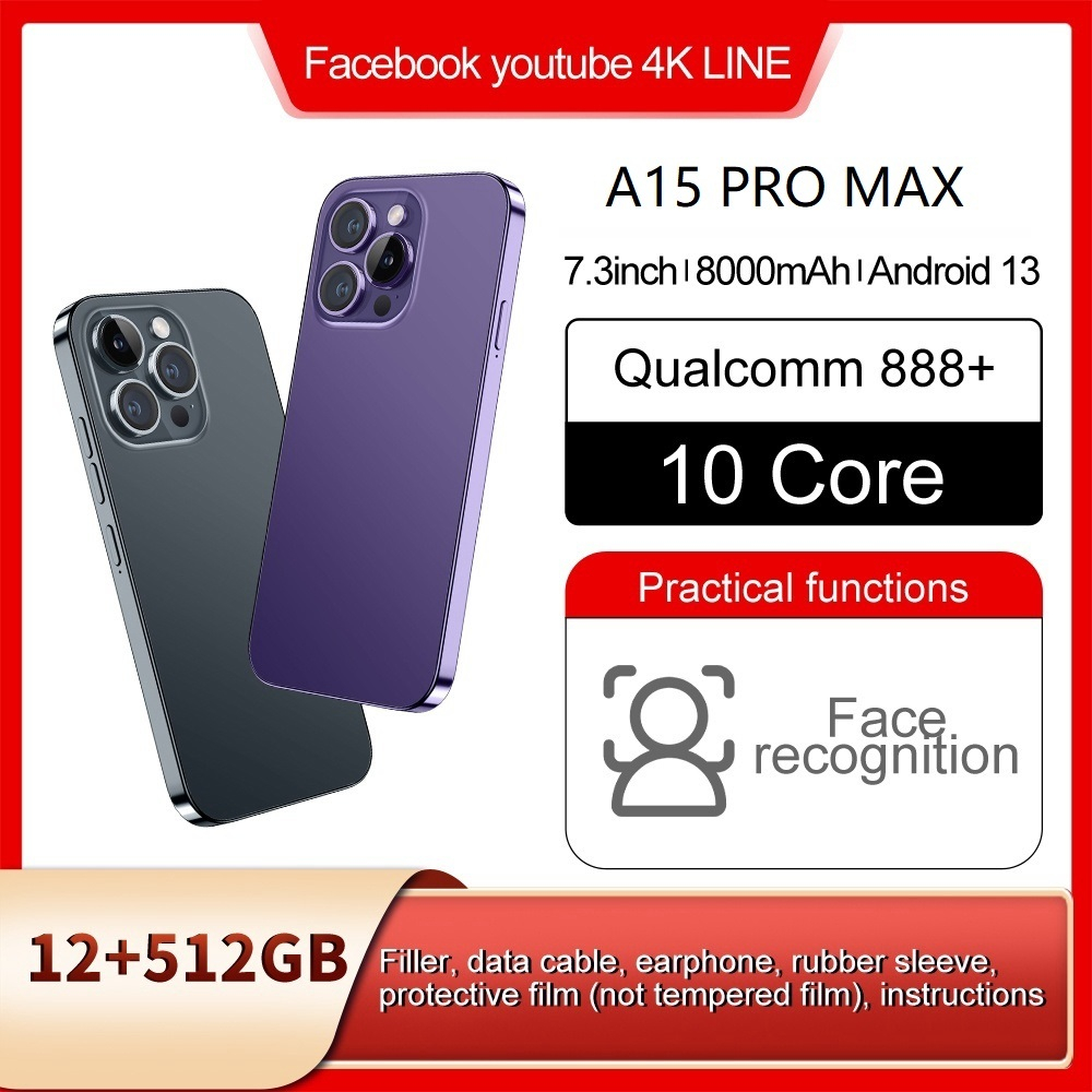 NEW 5G Smartphone A15 PRO MAX 7.3inch Full Screen Memory 12GB+512GB ...