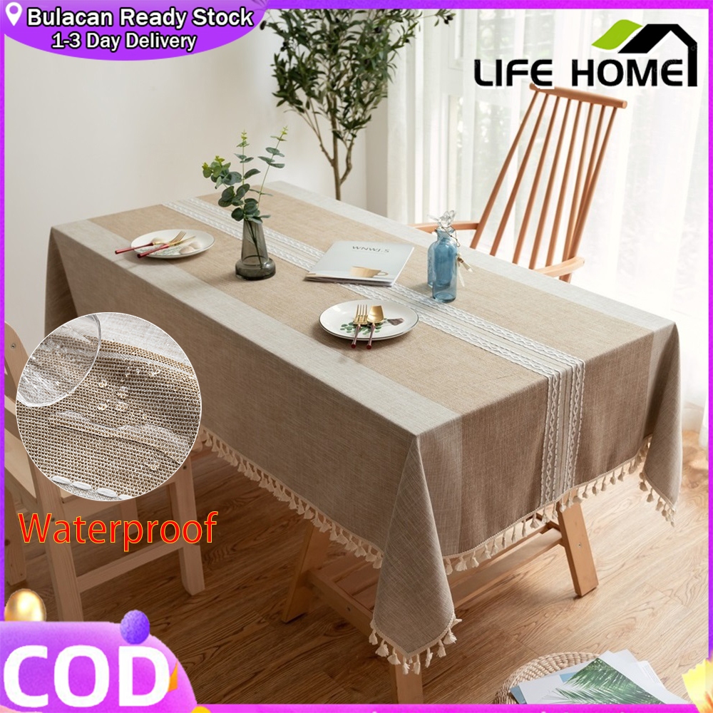 Table Cloth Cover Rectangle 4/6/8 Seater Cotton Linen Waterproof Oil ...