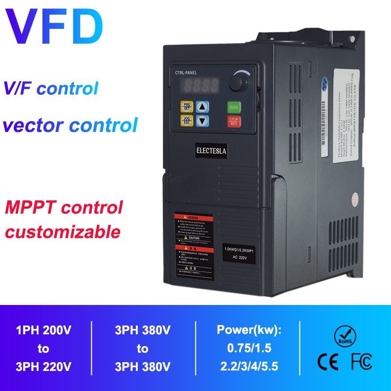 0.75KW/1.5KW/2.2KW 1/2/3HP 220V 380V VFD Economical Variable Frequency Drive Converter Motor ...