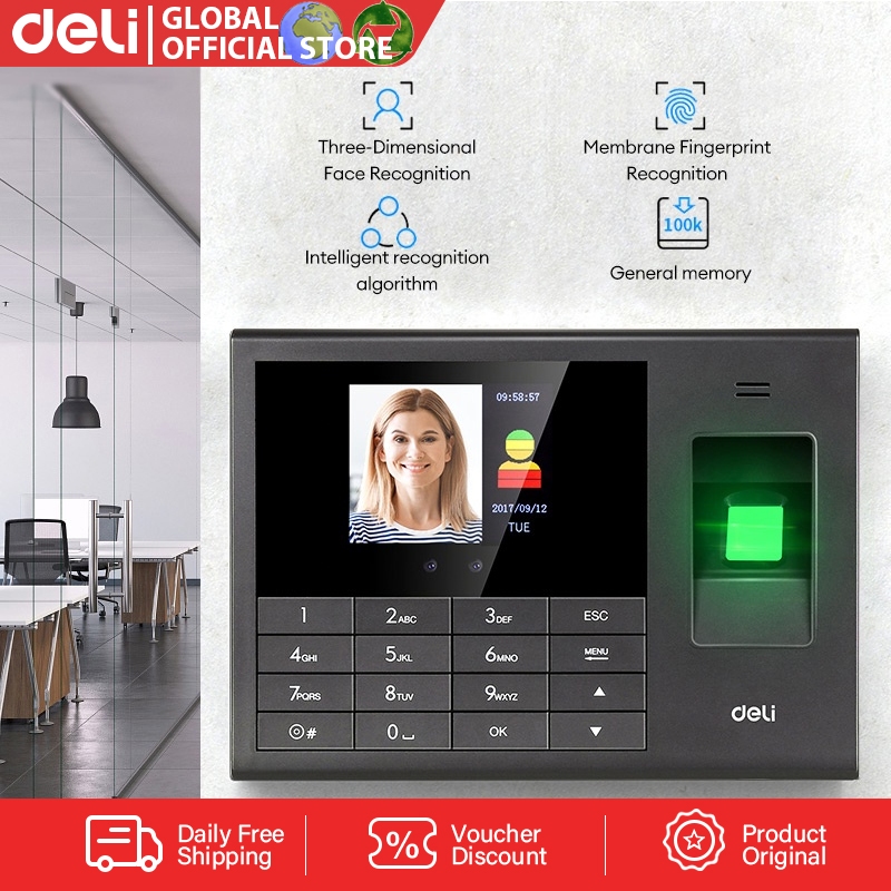 Deli Biometrics Scanner Attendance 2.8'TFT Fingerprint + Face recognition Attendance Machine ...