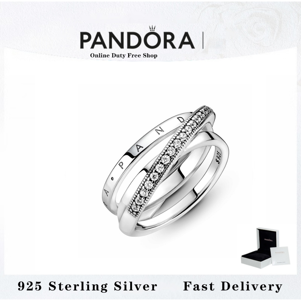 authentic S925 sterling silver PANDORA [199057C01]Crossover Pavé Triple ...