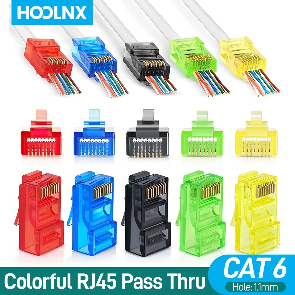 Hoolnx Cat6 Pass Through Connector Rj45 Modular Plugs Colorful Ethernet Ends Network Connectors