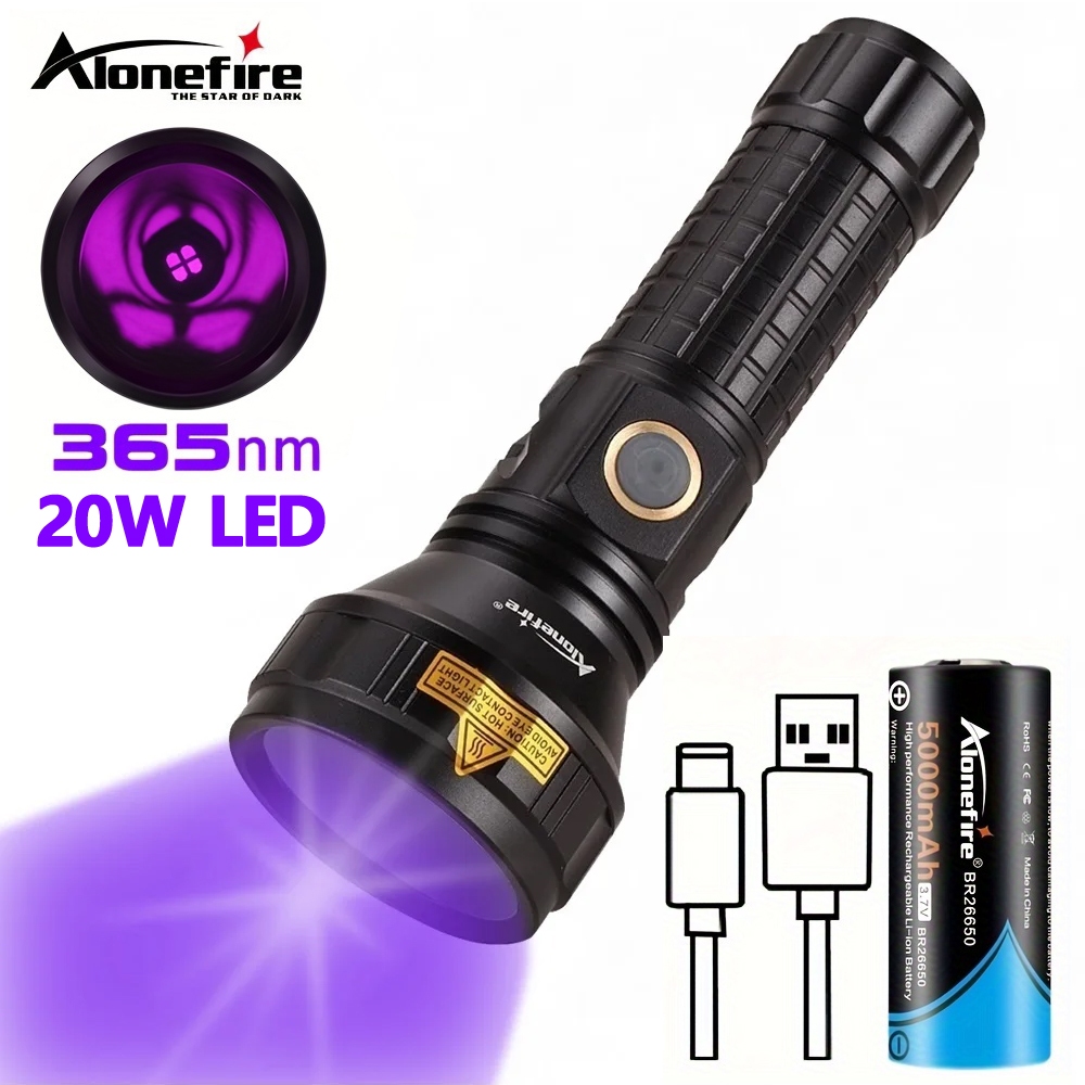 Alonefire H44UV 20W 365nm Led Ultraviolet Blacklight Flashlight USB ...