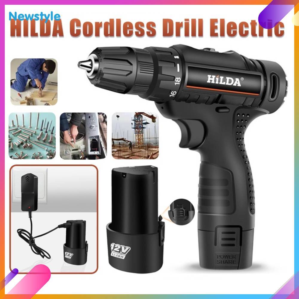 Cordless Electric Drill Driver 12V Lithium Battery Rechargeable Hand ...