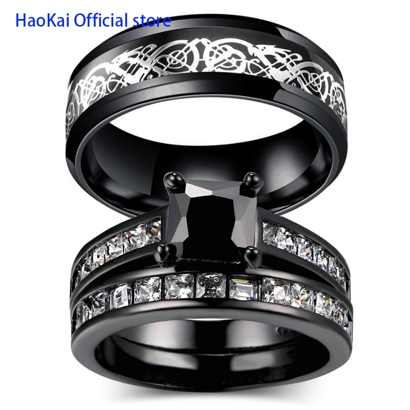 Couple Ring Men's Dragon Simple Ring Women's Micro-embedded Double-row ...