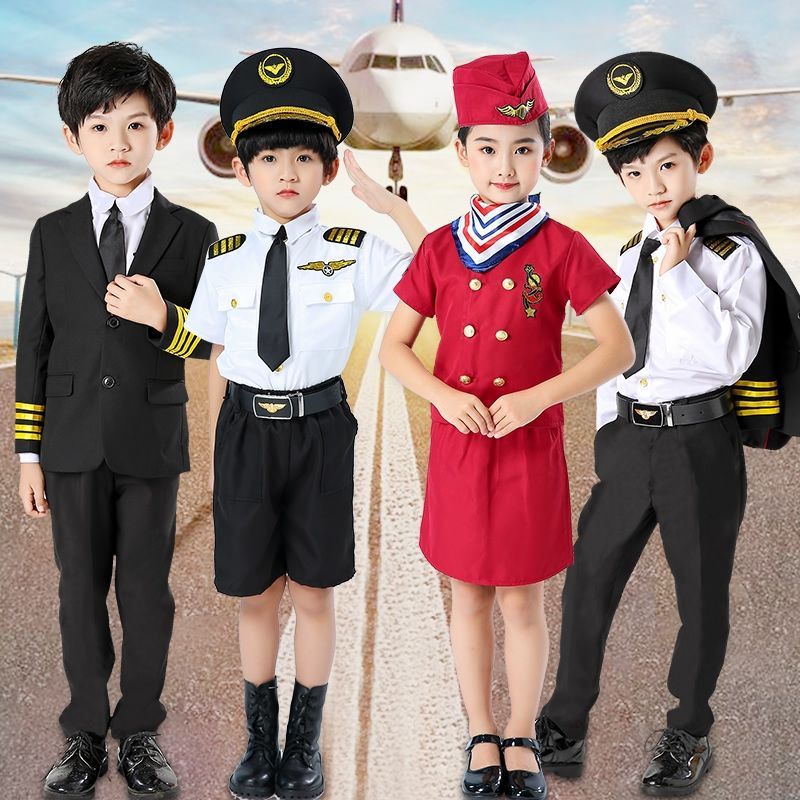Hsctek Career Pilot Costume for Kids Boy Girl Flight Attendant Uniform ...