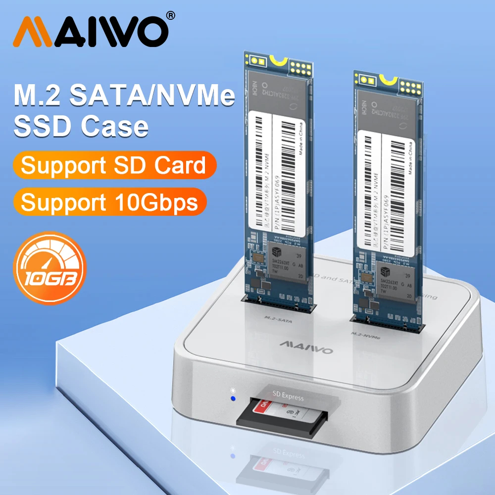 MAIWO Dual Bay NVMe SATA SD 3 Bay SSD Docking Station Adapter 10Gbps ...