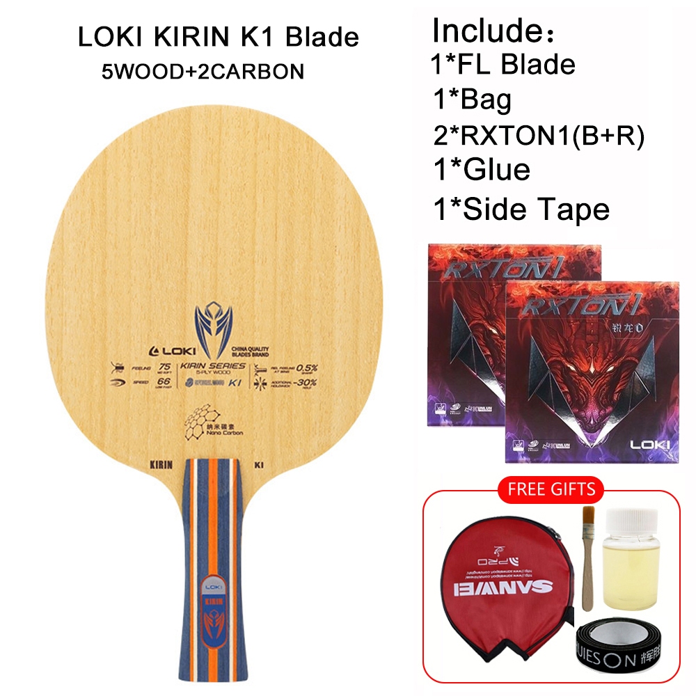 Original SANWEI T5000 CARBON Table Tennis Racket Blade (5+2 Carbon)+RXTON 1 Rubber(Black+Red ...