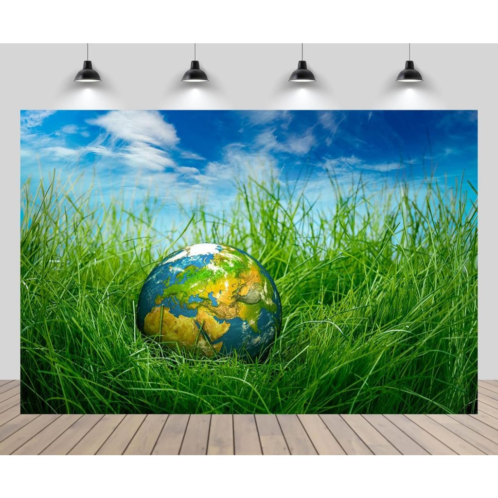 5ftx3ft Earth Day Photography Backdrop Blue Earth Planet in Grassland ...