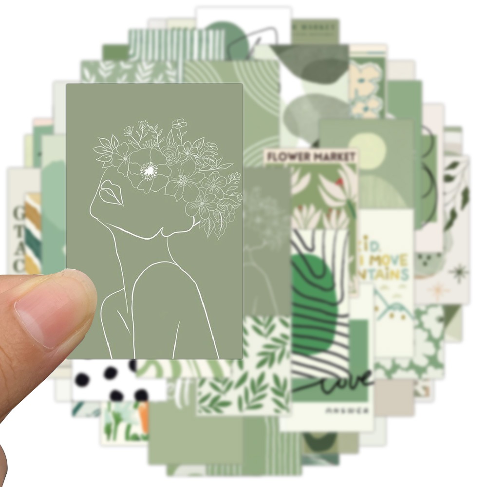 [Large Stickers]50pcs Sage Green Ins Stickers Pack for Laptop Scrapbook ...