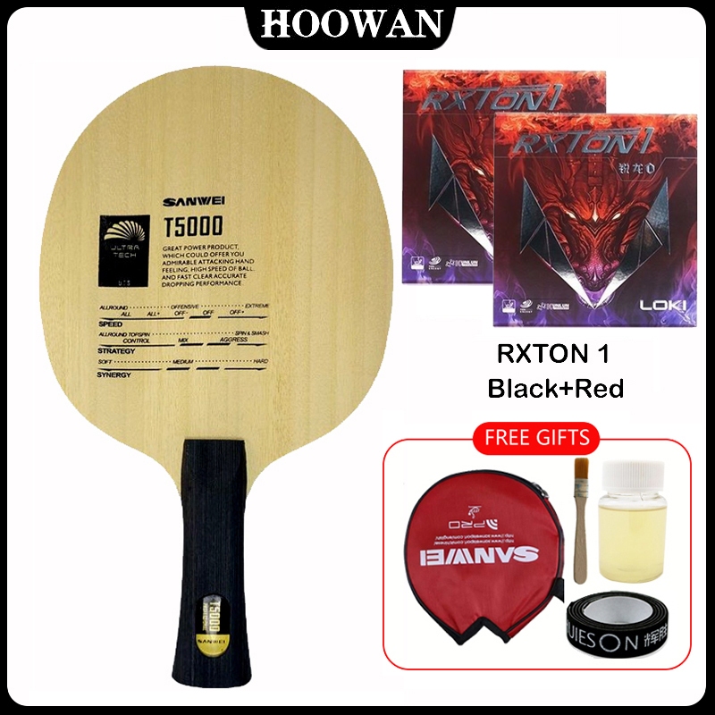 Original SANWEI T5000 CARBON Table Tennis Racket Blade (5+2 Carbon)+RXTON 1 Rubber(Black+Red ...