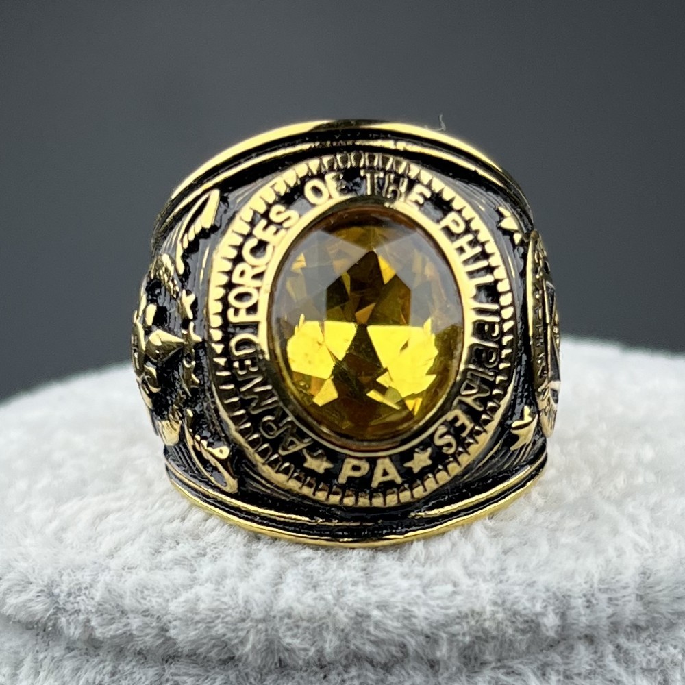 Stainless Steel PA Bull Rings for Men with Black Yellow Stone Size 7-14 ...