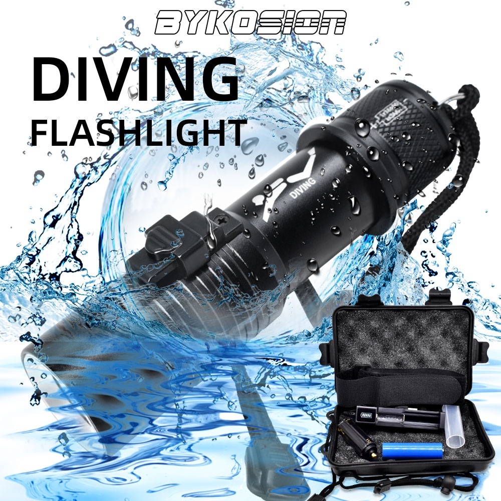 BYKOSION Scuba Diving Flashlight Torch T6 LED Diving Flashlight ...