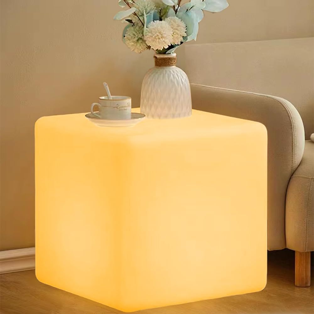 12-inch Tricolor Led Cube Light Stool, Modern Led Light Side Table ...