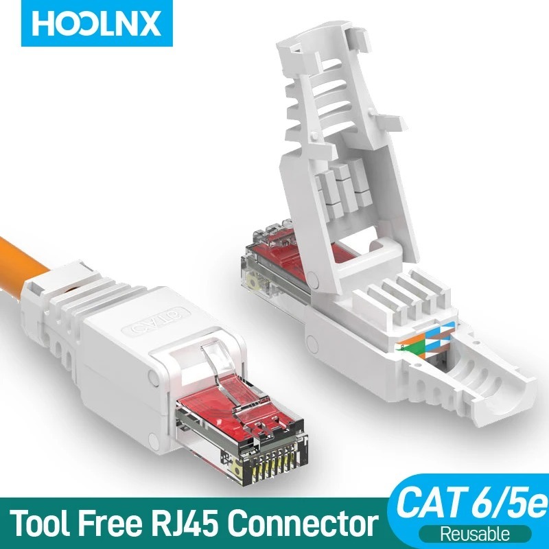 Hoolnx Tool Free Rj45 Connector Cat6 Modular Plug No Crimp Tool Reusable Termination Plugs For
