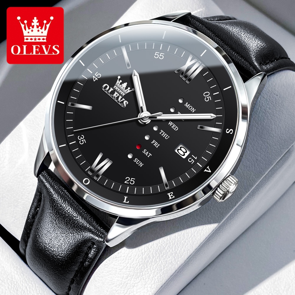 OLEVS Authentic Watch For Men Water Proof Original Leather Strap Quartz ...