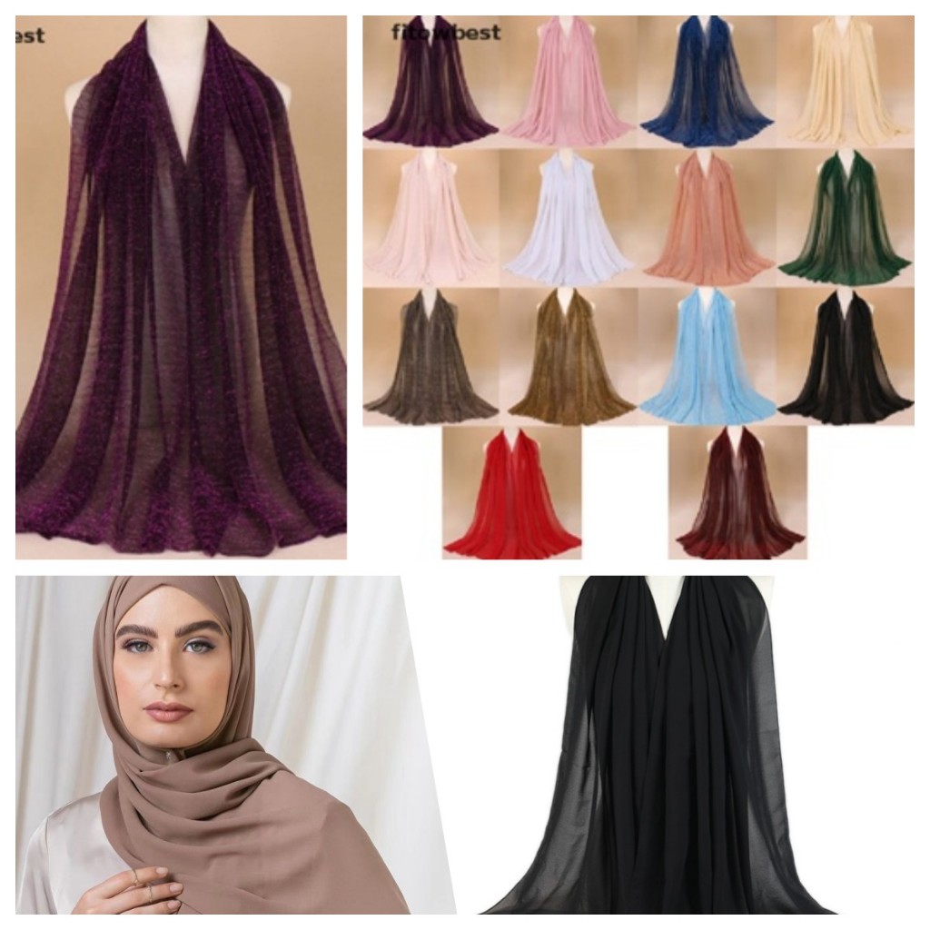 Fbph 1Pc Glitter Scarf Women Muslim Shimmer Hijab Crinkle Shiny Shawl ...