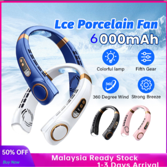 6000mAh Rechargeable Handheld Mute Neck Fan Super Cool Neck fan Cooler ...