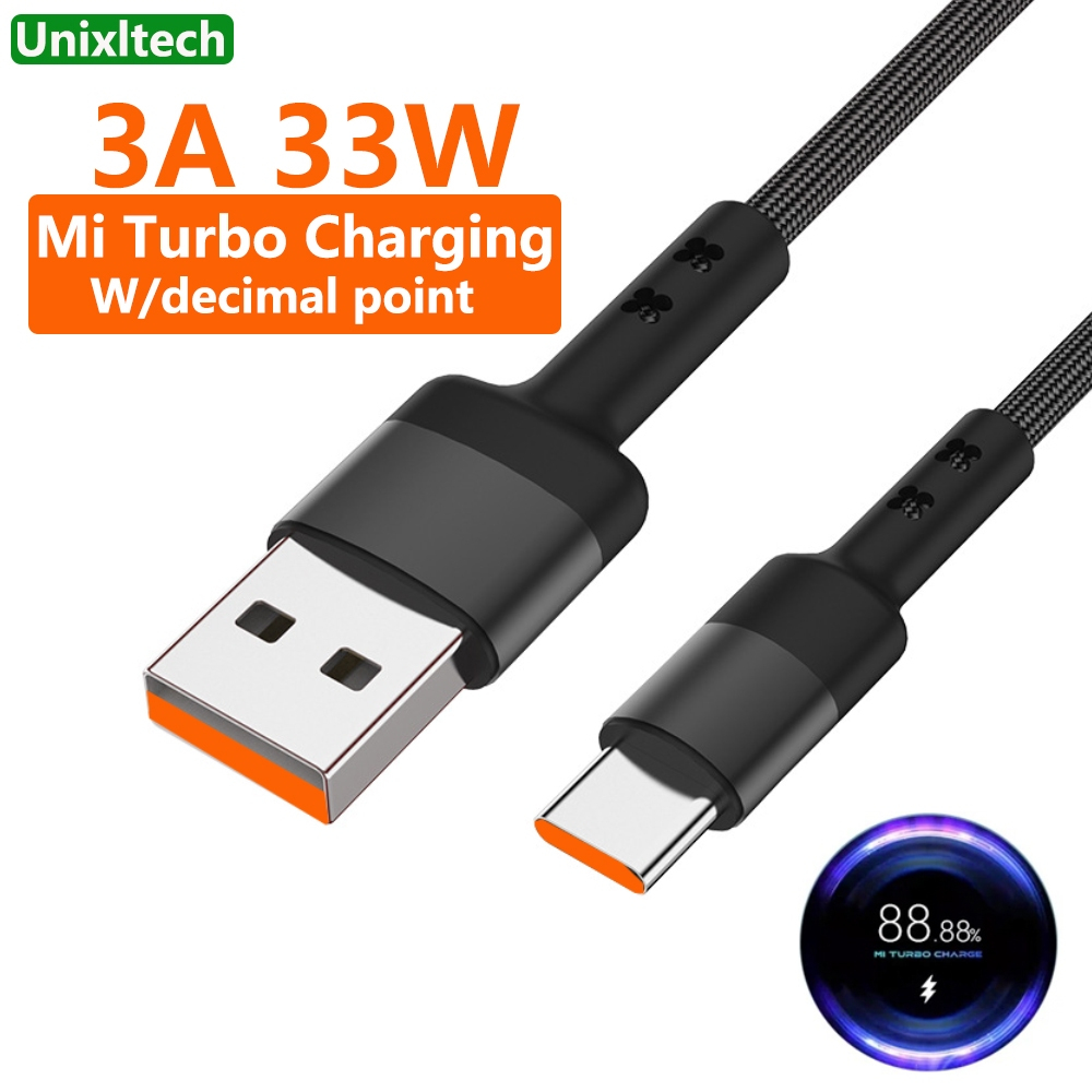 Braided 3A 33W USB Type C Cable for Xiaomi Turbo Charging Fast Charger ...