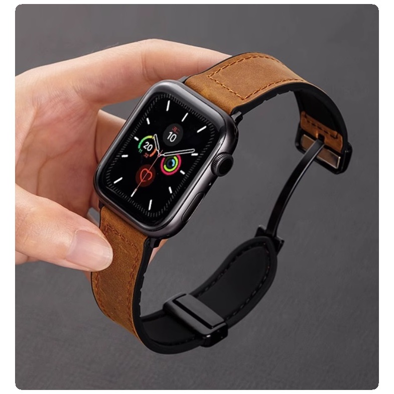 Magnetic Genuine Leather+Silicone For AP Watch Strap series 9 8 7654321 ...