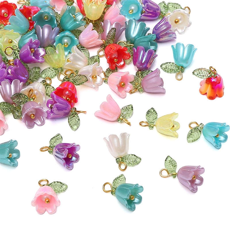 2-10pcs Plated Color Acrylic Bell Orchid Charm Beads Bell Orchid Flower ...