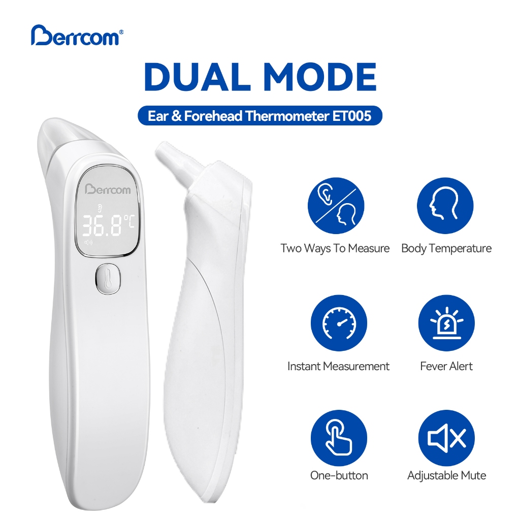 Berrcom Ear and Forehead Thermometer 2 in 1 Medical Digital Infrared ...