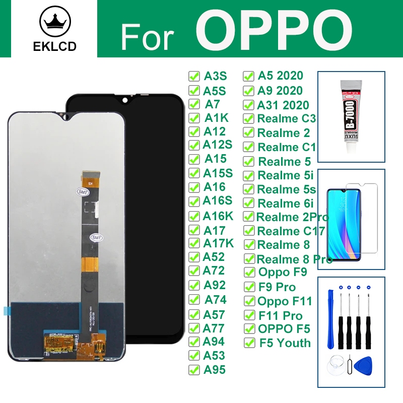 LCD Display For OPPO A3S A5S A12 A12S A5 A9 A31 2020 A15 A15S A16 A16S A16K A74 A78 A52 A72 A92 ...