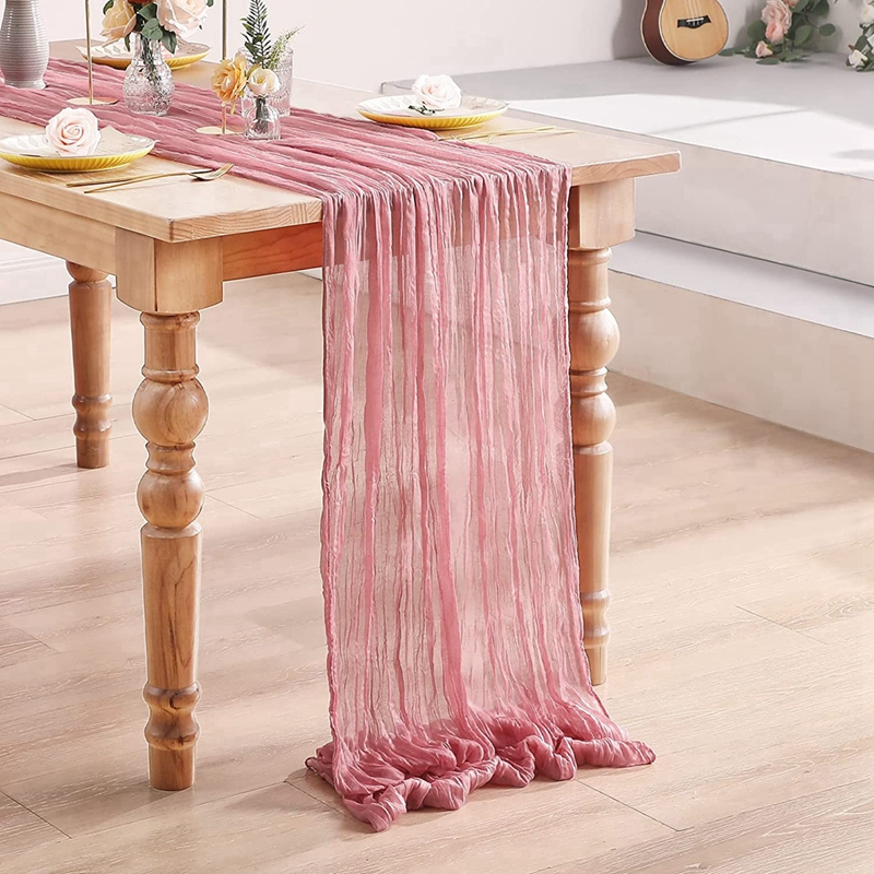 90*180cm Pink Semi-Sheer Gauze Beige Table Runner Sage Cheesecloth ...